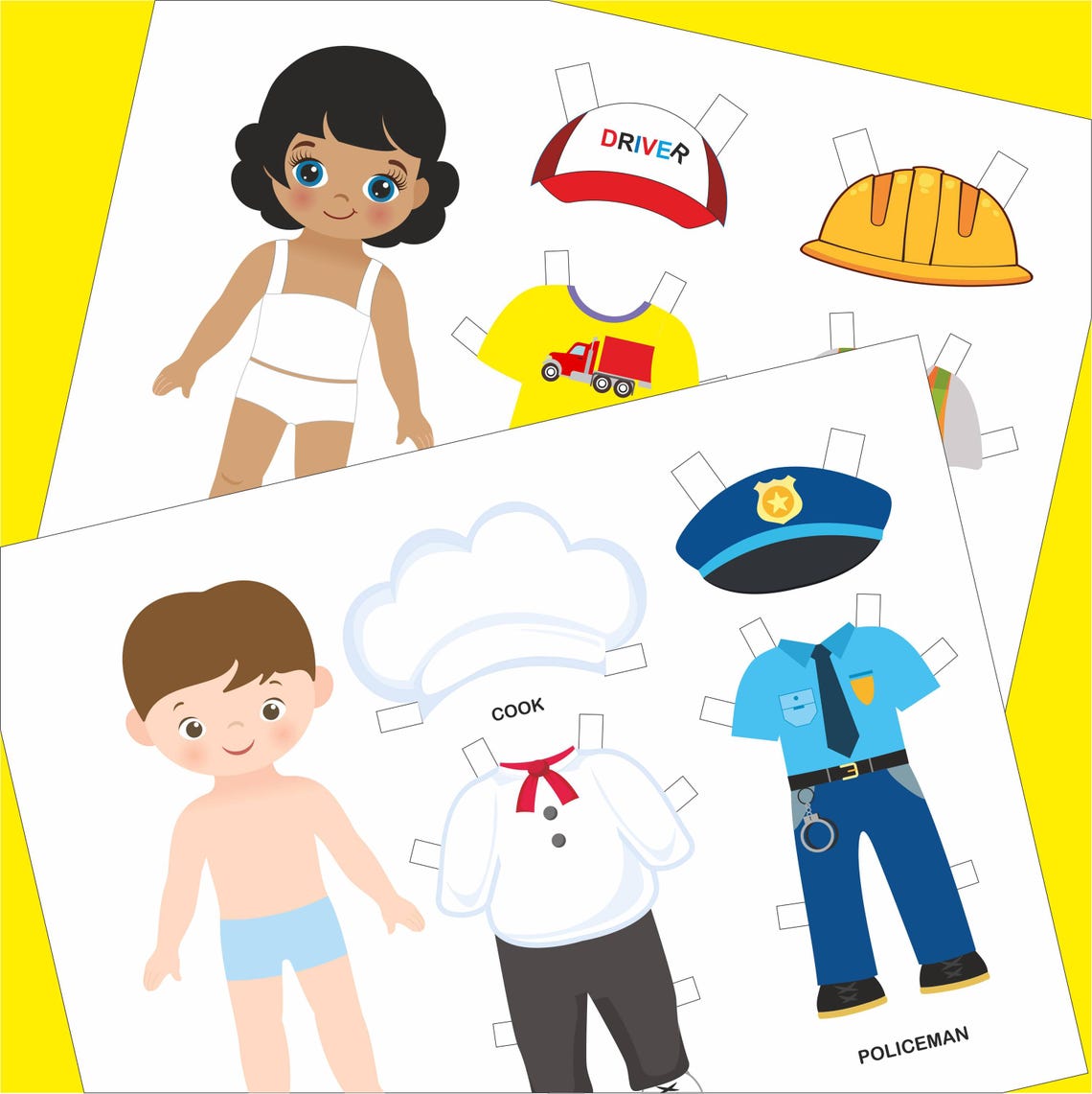 Paper Dolls Printable Community Helpers Dress up Preschool COLORING ...