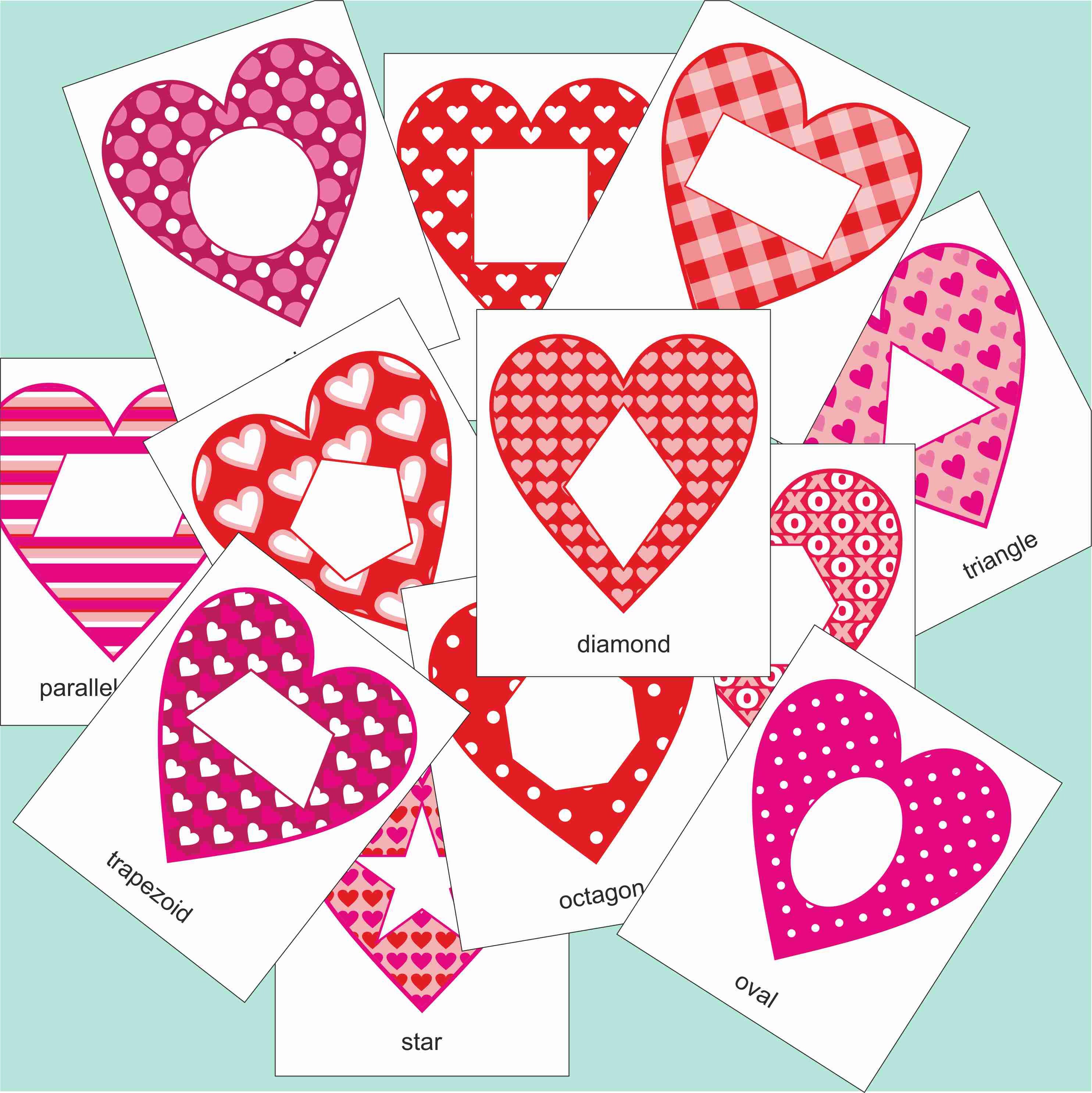 Valentine's Day Activities, Shapes Montessori Flashcards, Pattern Match ...