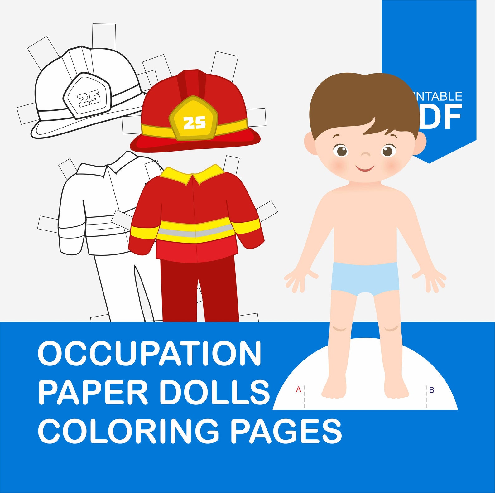 Community Helpers Paper Dolls: Occupation Coloring Pages (PDF Printable ...