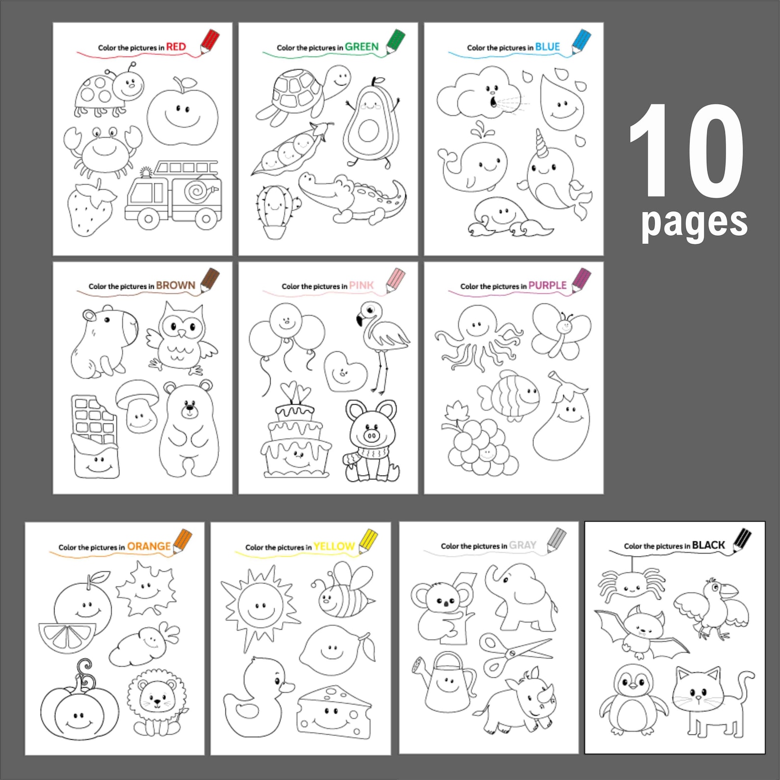 Preschool Color Learning Activity: Fun Coloring Pages (digital Download ...
