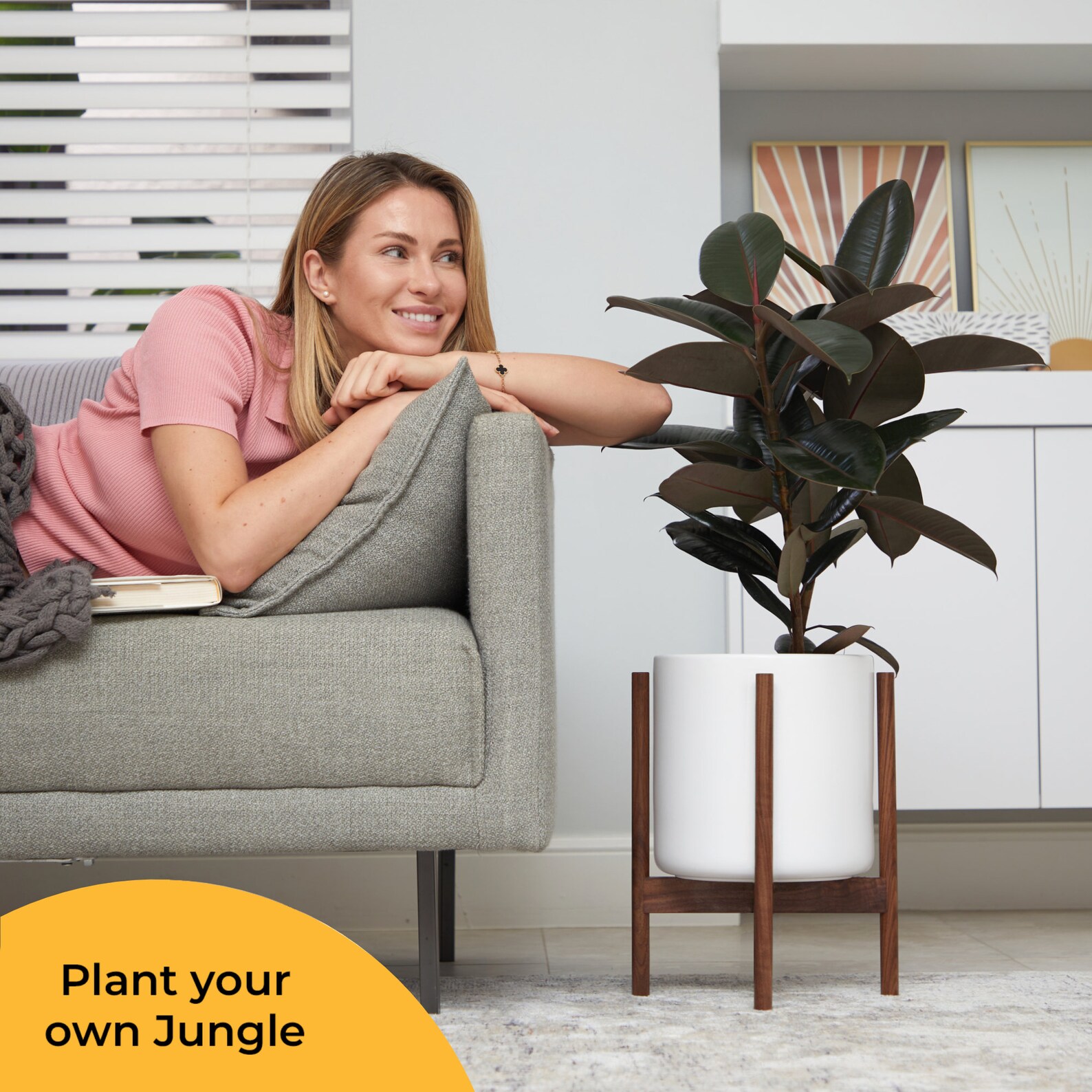 Mid Century Modern Walnut Plant Stand Indoor, Bamboo Tall Plant Stand ...