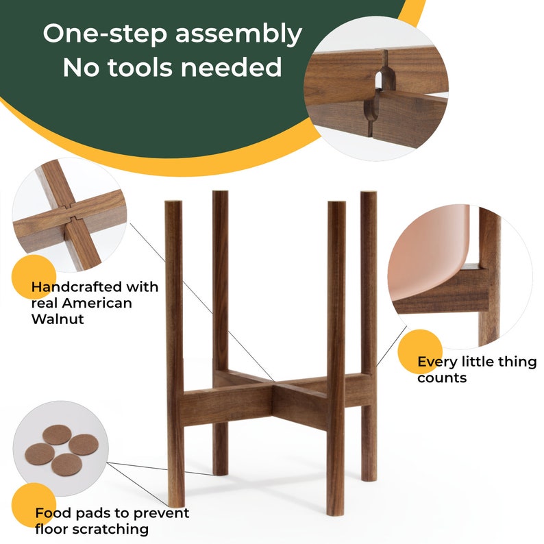 Mid Century Modern Walnut Plant Stand Indoor, Bamboo Tall Plant Stand ...