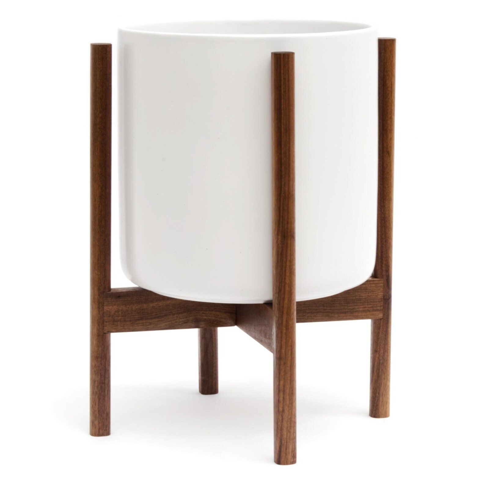 Mid Century Modern Walnut Plant Stand Indoor, Bamboo Tall Plant Stand ...