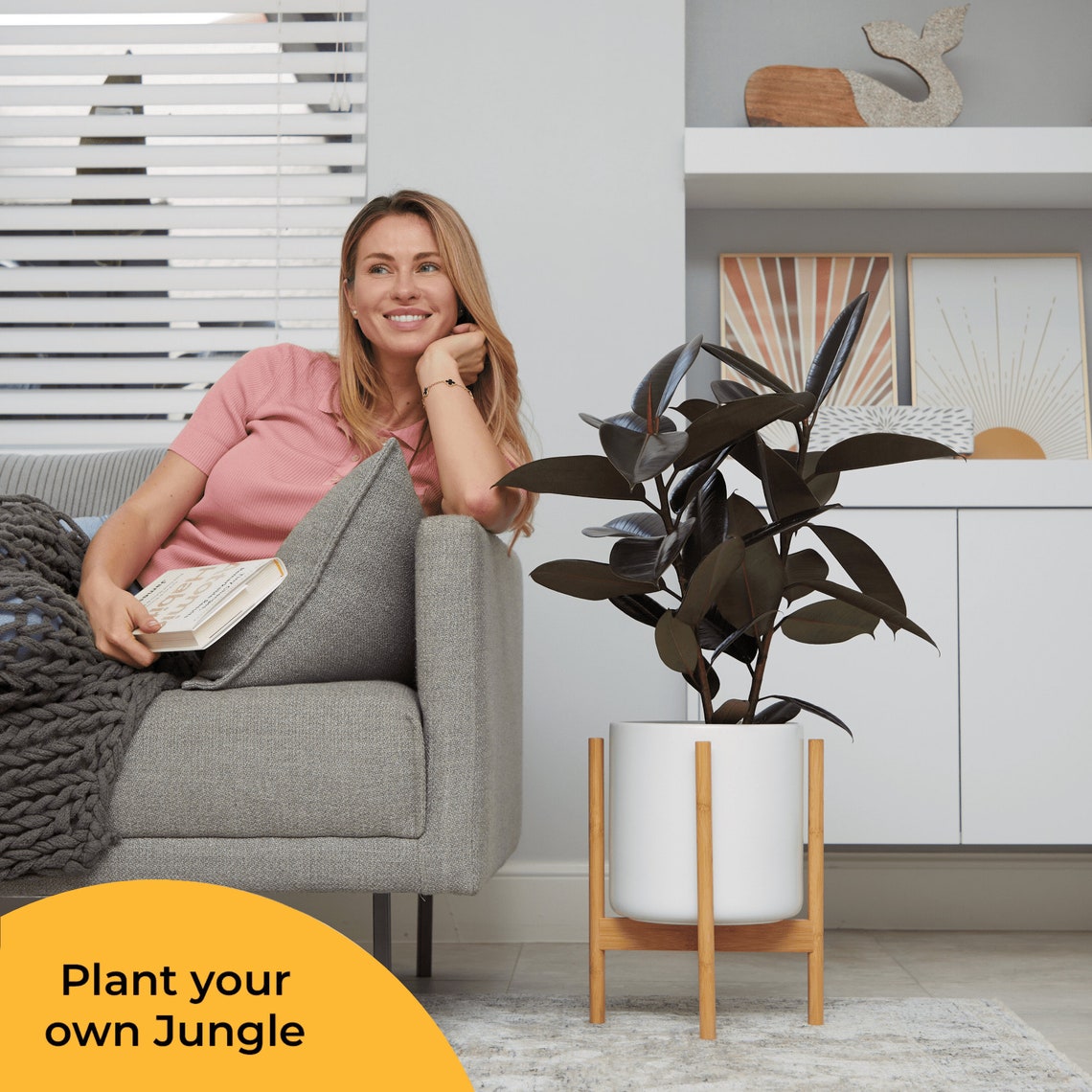 Mid Century Modern Walnut Plant Stand Indoor, Bamboo Tall Plant Stand ...