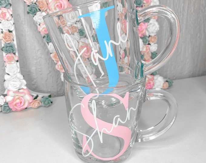 Personalised Glass Mug With Initial & Name | Glass Cup | Glass Coffee ...