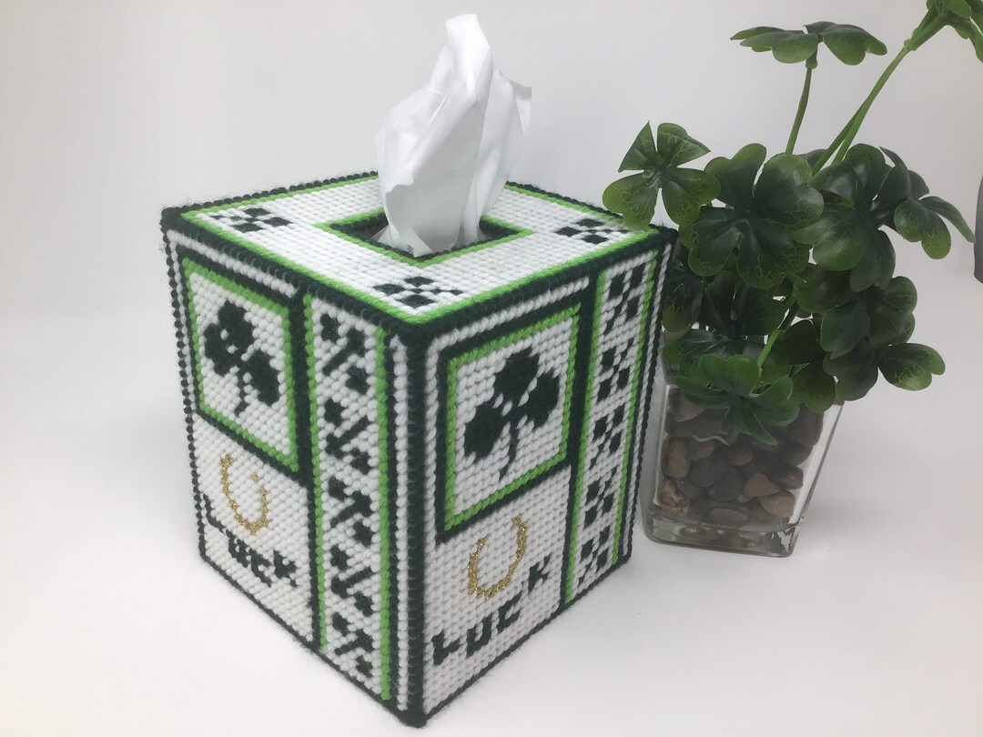 Tissue Box Topper, St. Patricks, Good Luck, Plastic Canvas - Etsy
