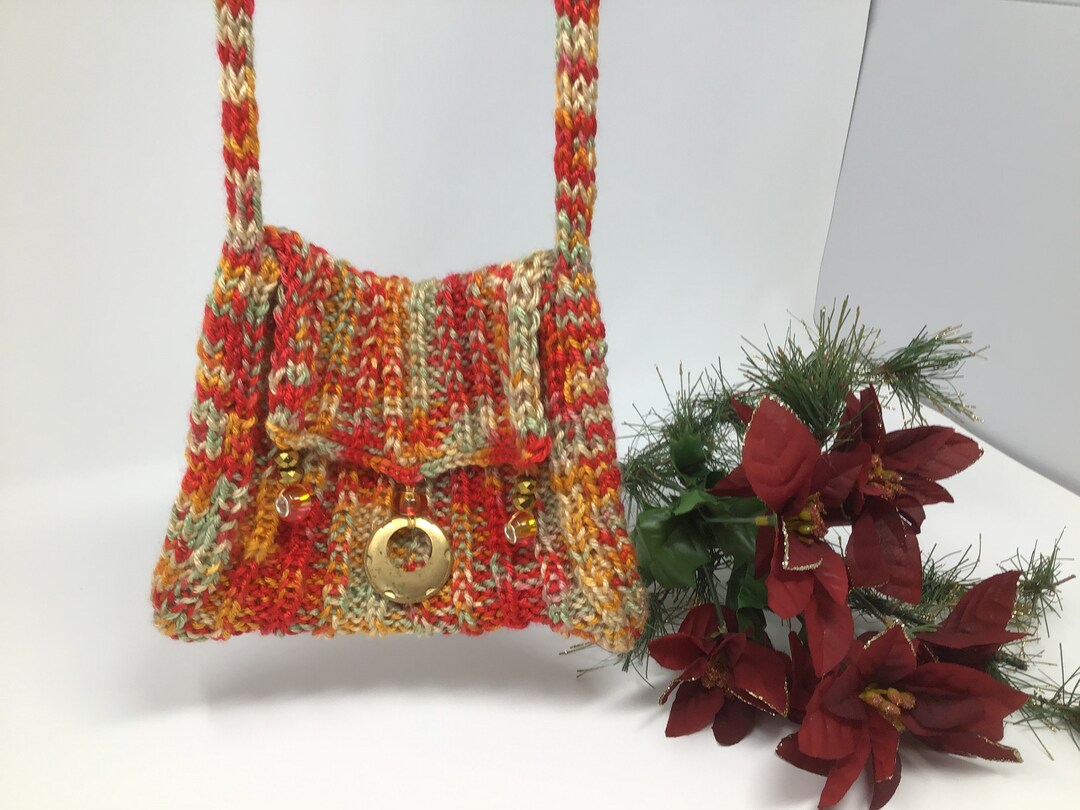Knitted Shoulder Bag “jandi”, With Matching Colored and Vintage Beads ...