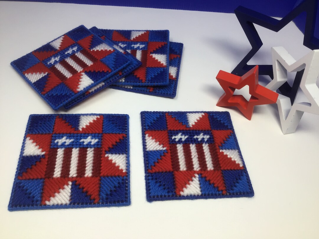 Patriotic, Quilted Coasters, Set of Two, Two Shades of Blue, Check Out ...