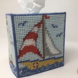 Tissue Box Cover, Plastic Canvas, lighthouse and Sailboat - Etsy