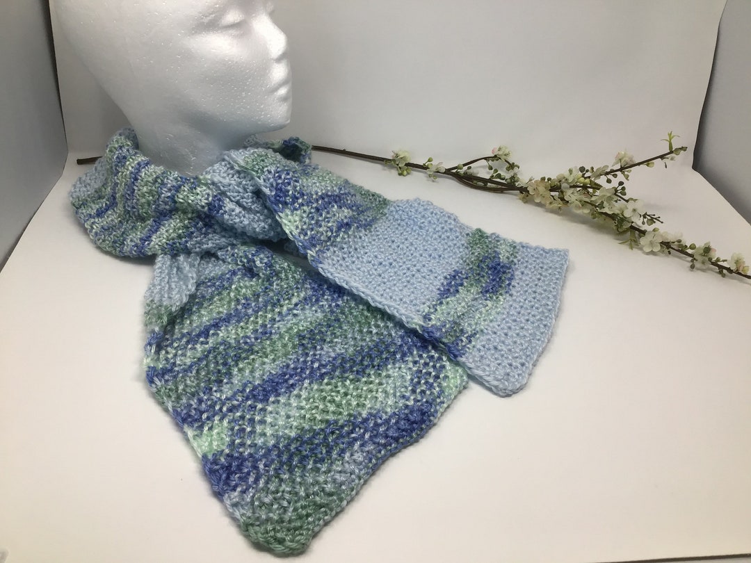 Big Blue Scarf, Knitted With Super Soft Yarn - Etsy