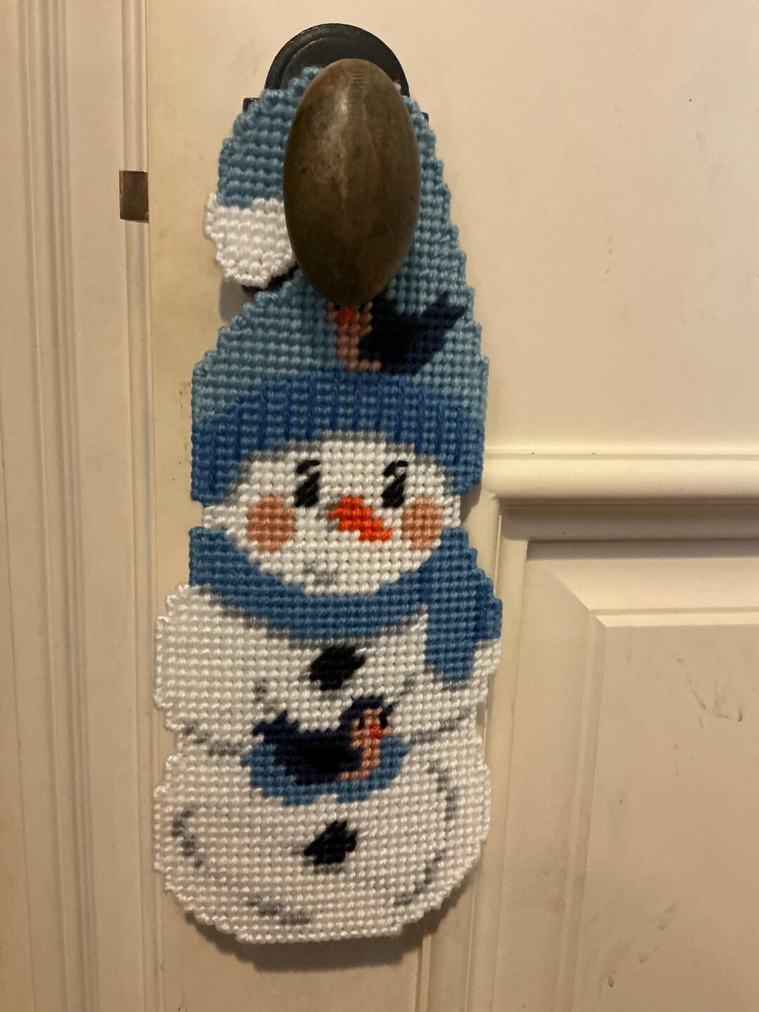 Christmas Door Hanger," Snowman With Birds", Plastic Canvas - Etsy