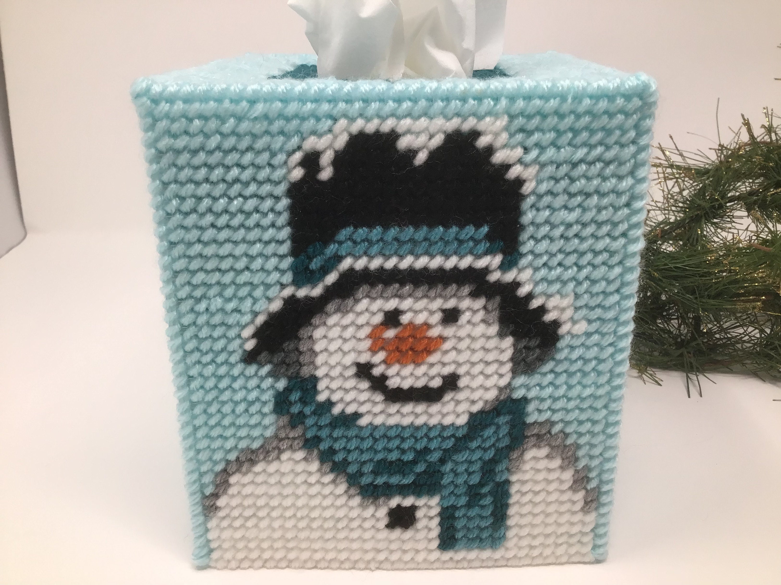 Snow Man Tissue Box Topper, Ice Blue Sides - Etsy