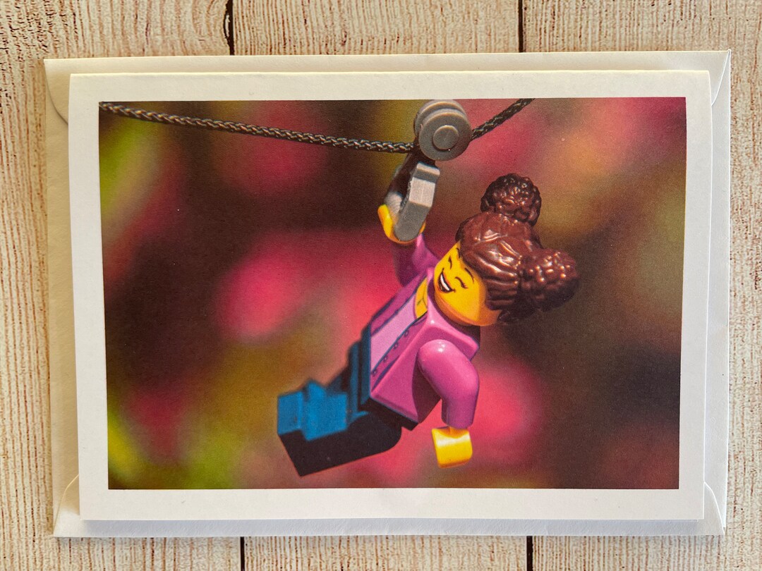Lego Female Minifigure on Zipwire Photo Greetings Card Birthday ...