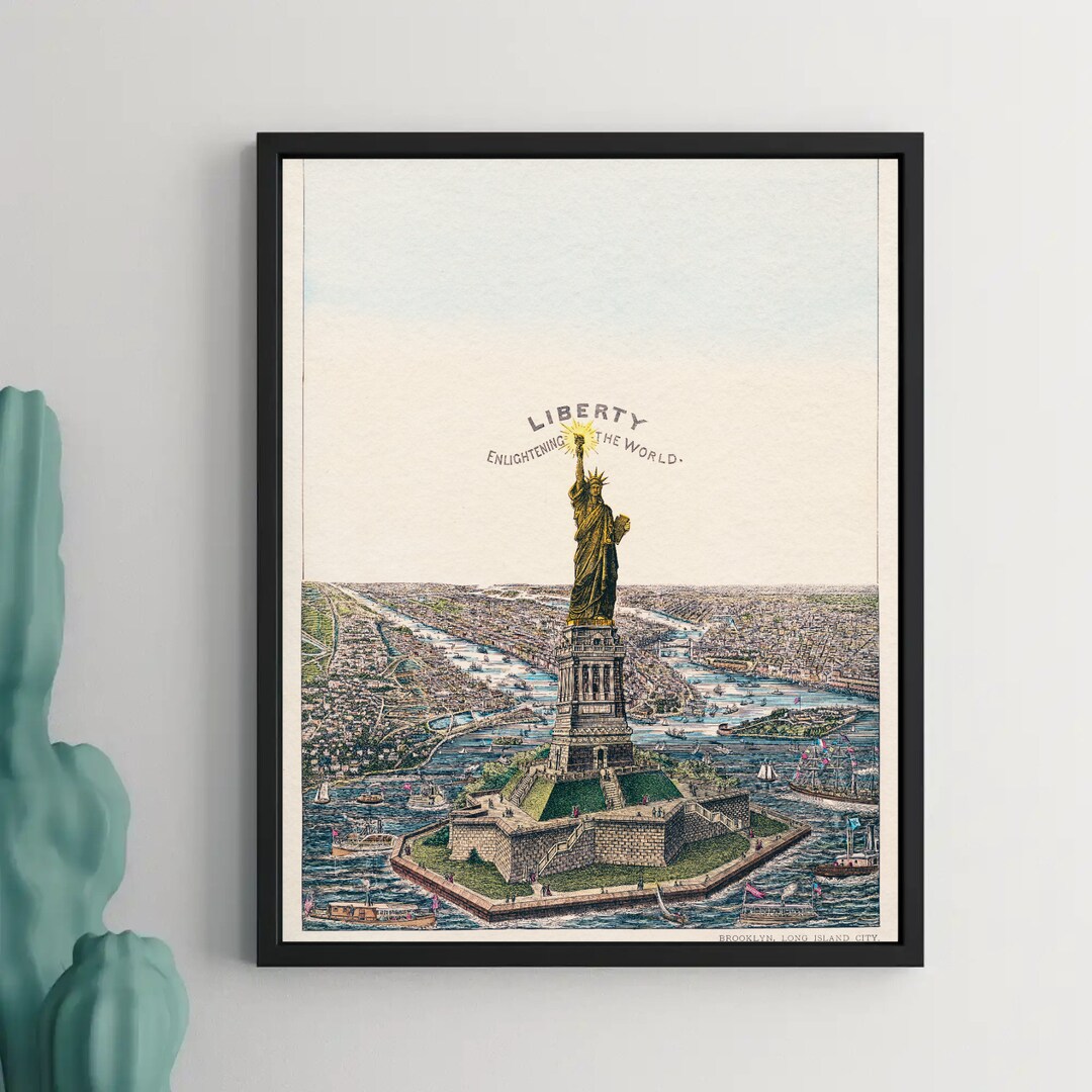 Vintage Statue of Liberty Print With New York City Map - Instant ...