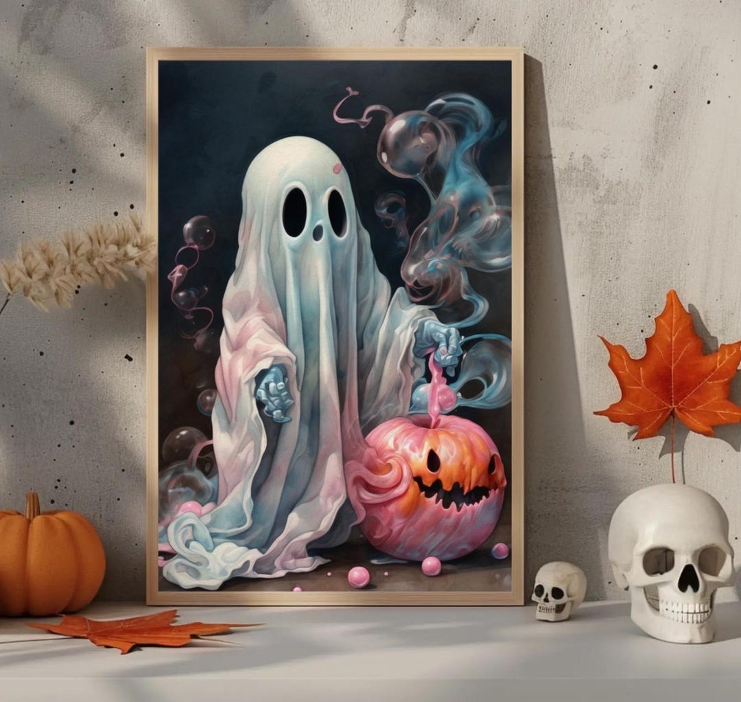 Ghost Painting Printable Art Print, Halloween Home Decor, Abstract Cute ...