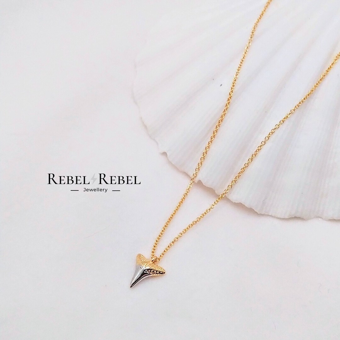 Two-tone Shark Tooth Sterling Silver Necklace: 18k Gold Plated Ocean ...