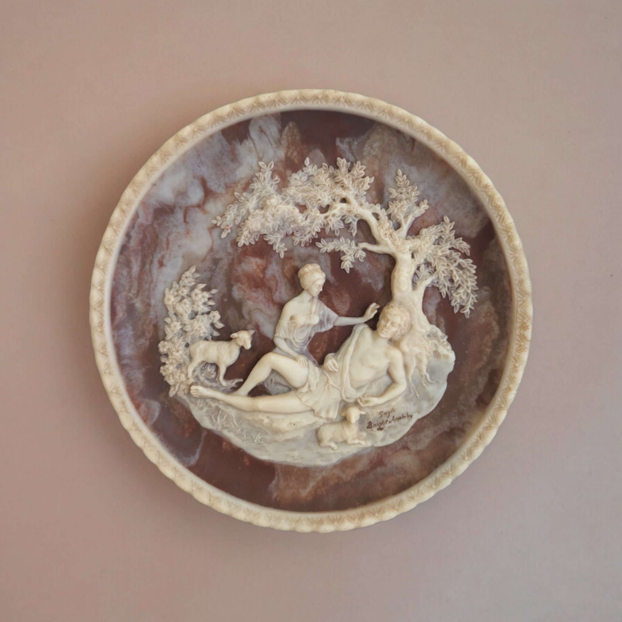 Vintage Incolay Stone Raised Relief a Thing of Beauty Cameo Plate ...