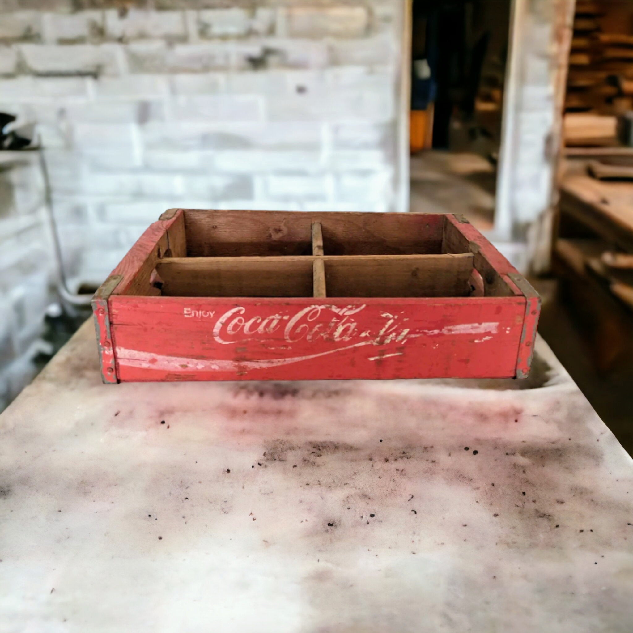 Vintage Red Coca-cola Wooden Crate With Dividers - Etsy