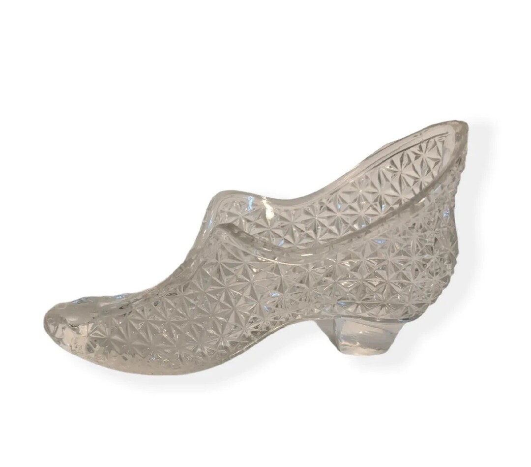 Vintage Clear Glass Diamond Cut Slipper Shoe - Etsy