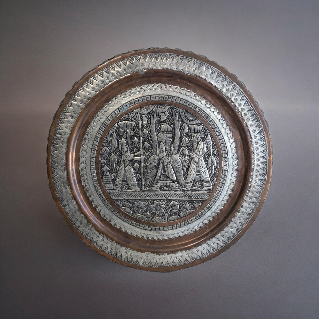 Vintage Repoussé Copper and Tin Hanging Middle Eastern Persian Tray - Etsy