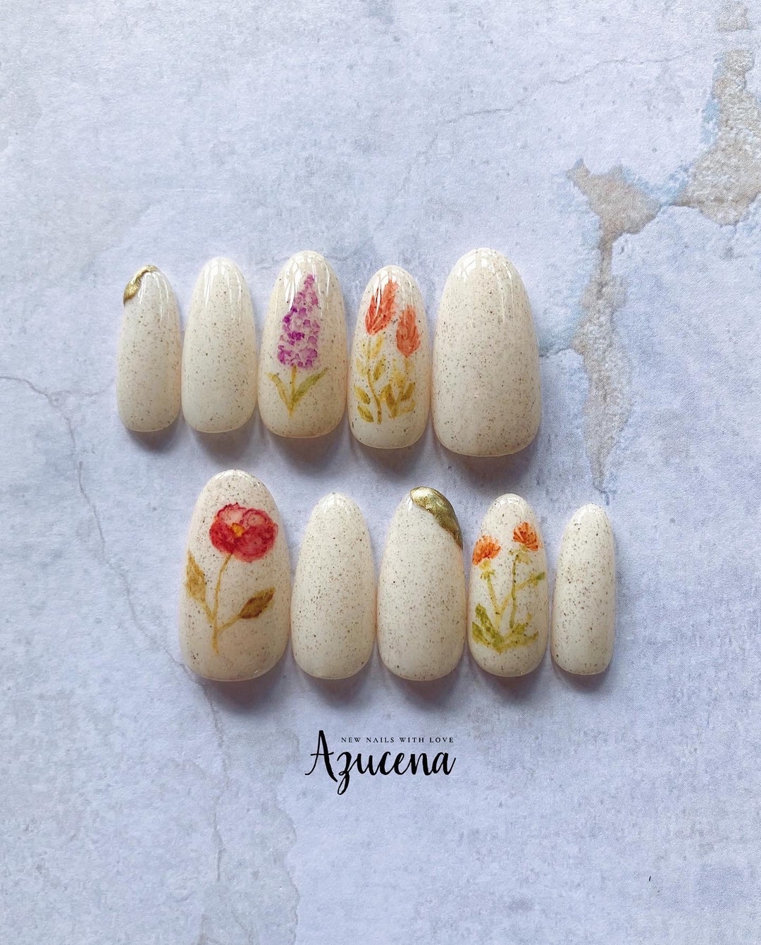 Ink Art Flower Nails / Hand Painted Press on Nails / Reusable - Etsy