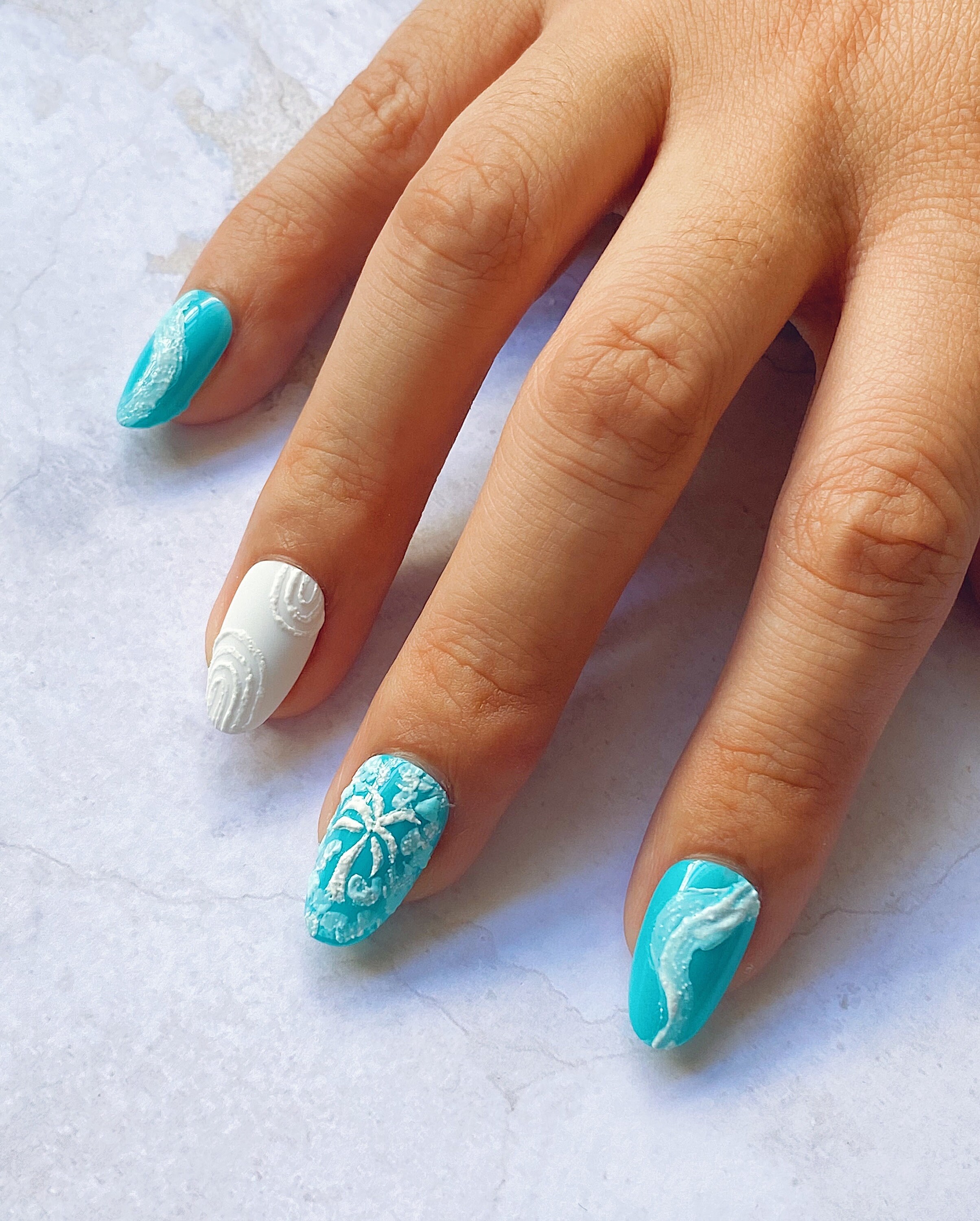 No.45 Textured Palm Tree Nails / Hand Painted Press on Nails / Reusable ...