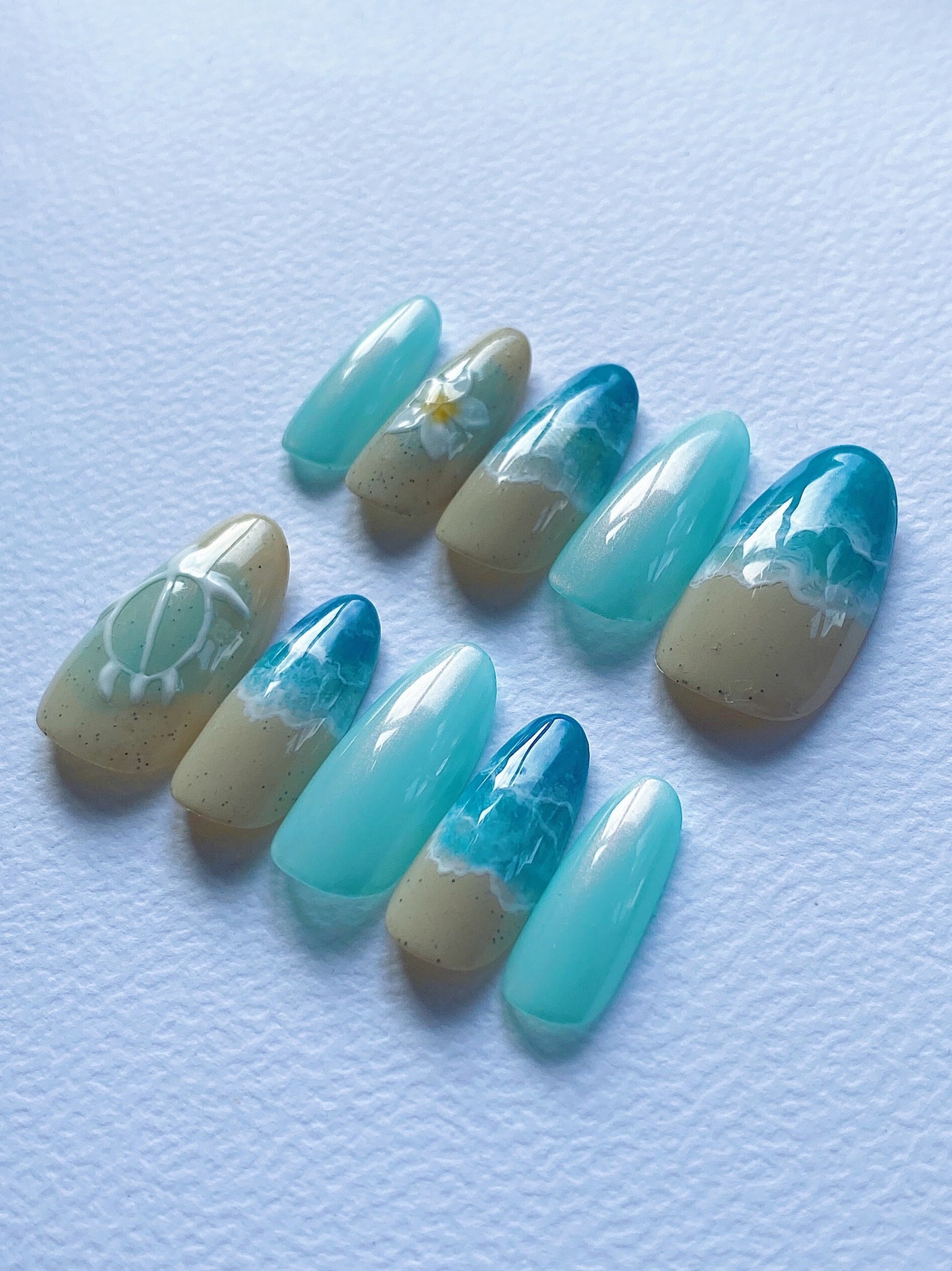Blue Hawaii Press on Nails: Hand-painted Reusable Nail Set - Etsy