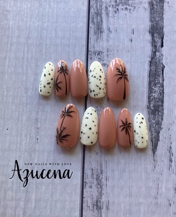 White And Blue Pom Tree Nails