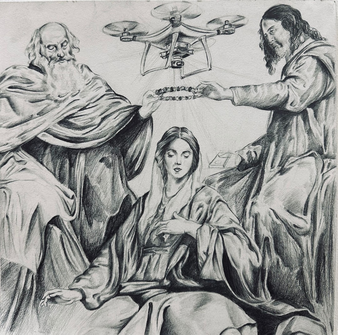 Virgin Mary Charcoal Drawing Droning of the Virgin Mary - Etsy