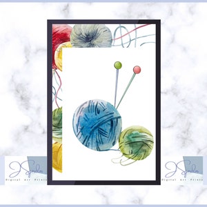 Knitting Digital Art Print, Knitting Wall Art, Home Decor, Knitting ...