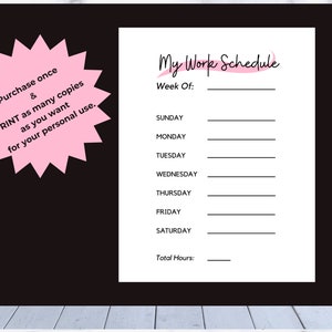 Printable Work Schedule, Work Time Tracker, Work Schedule Printable ...