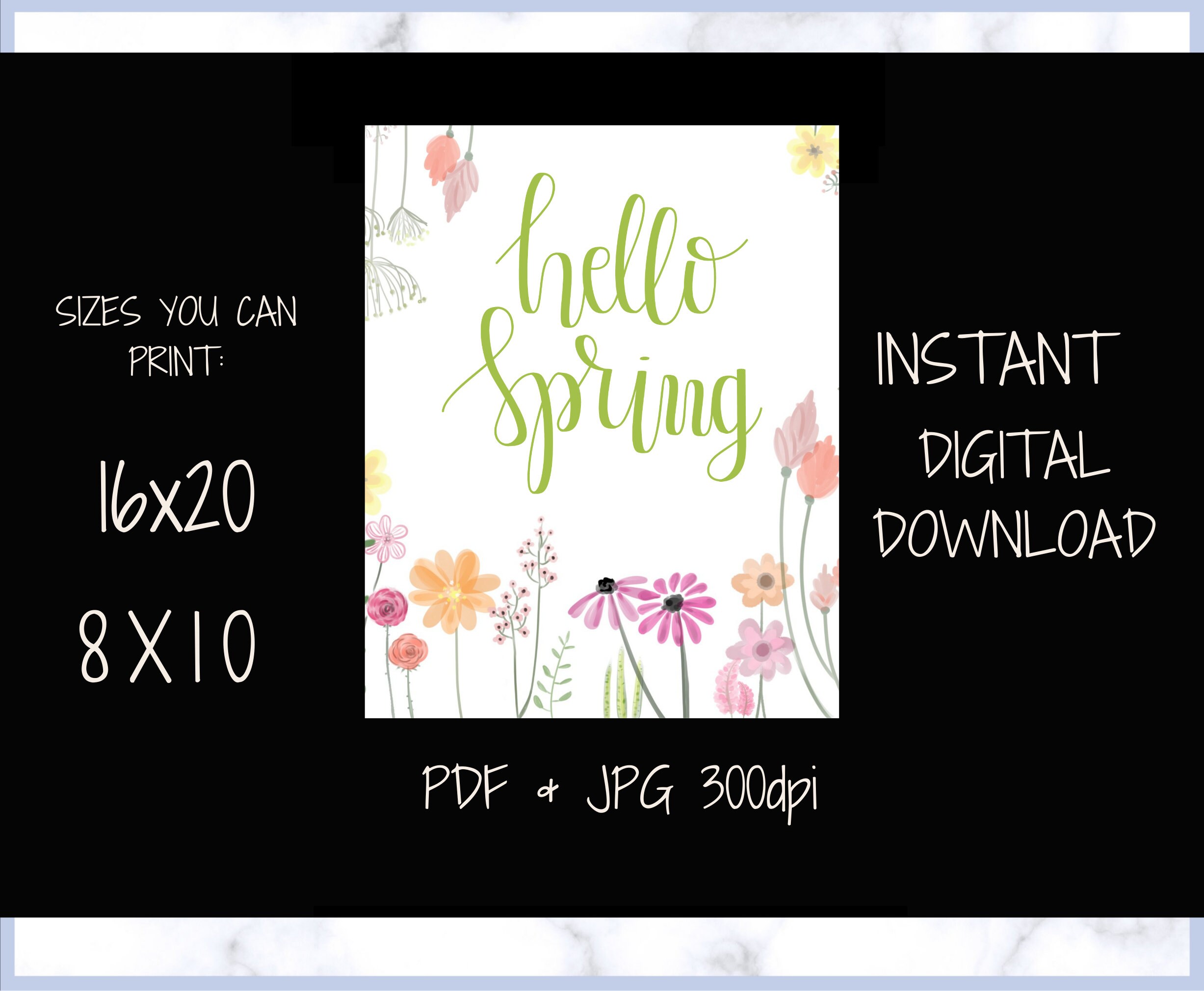 Hello Spring Printable, Farmhouse Sign, Hello Spring With Flowers ...