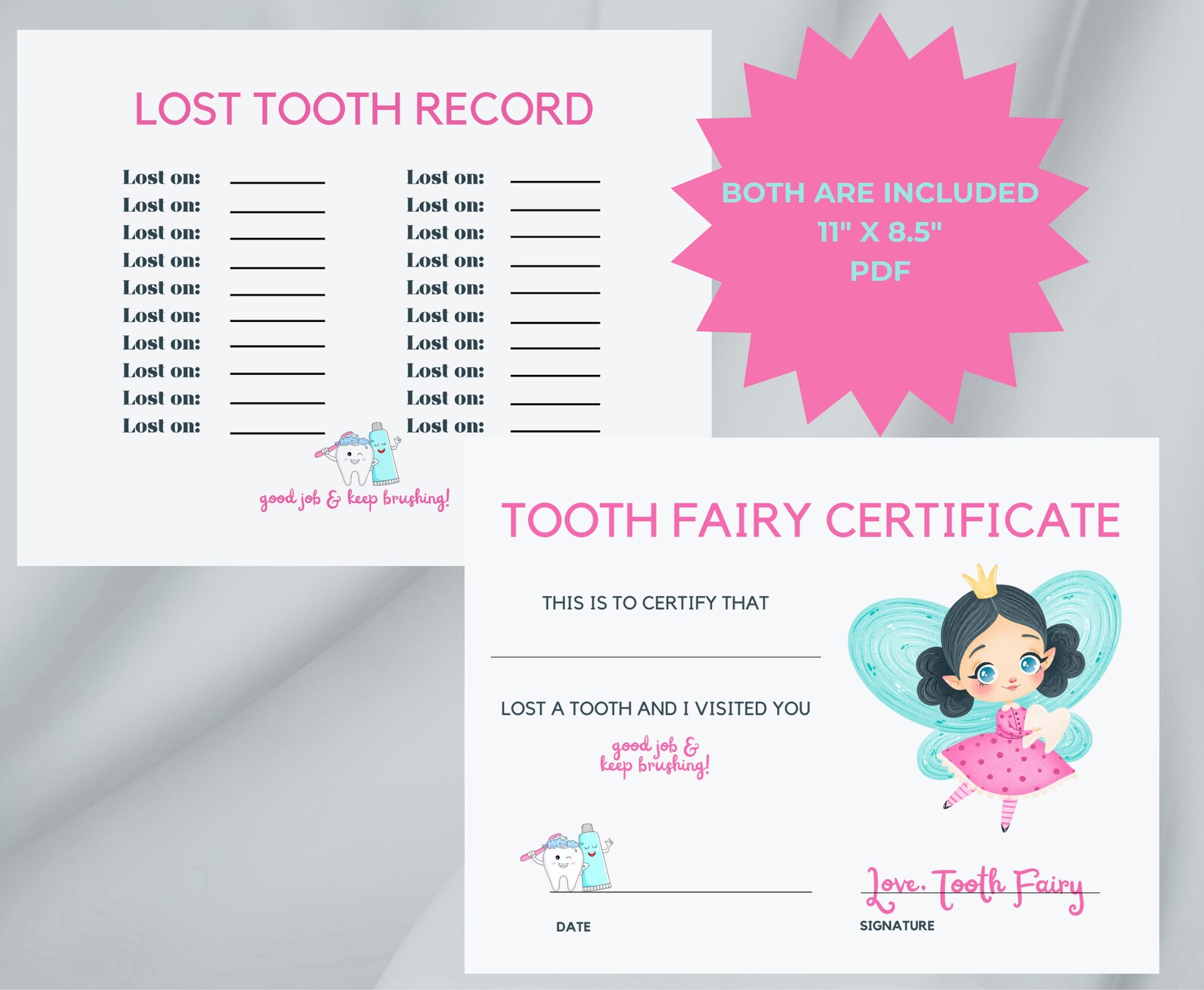 Tooth Fairy Certificate, Pdf, Lost Tooth Record, Lost Tooth Chart ...