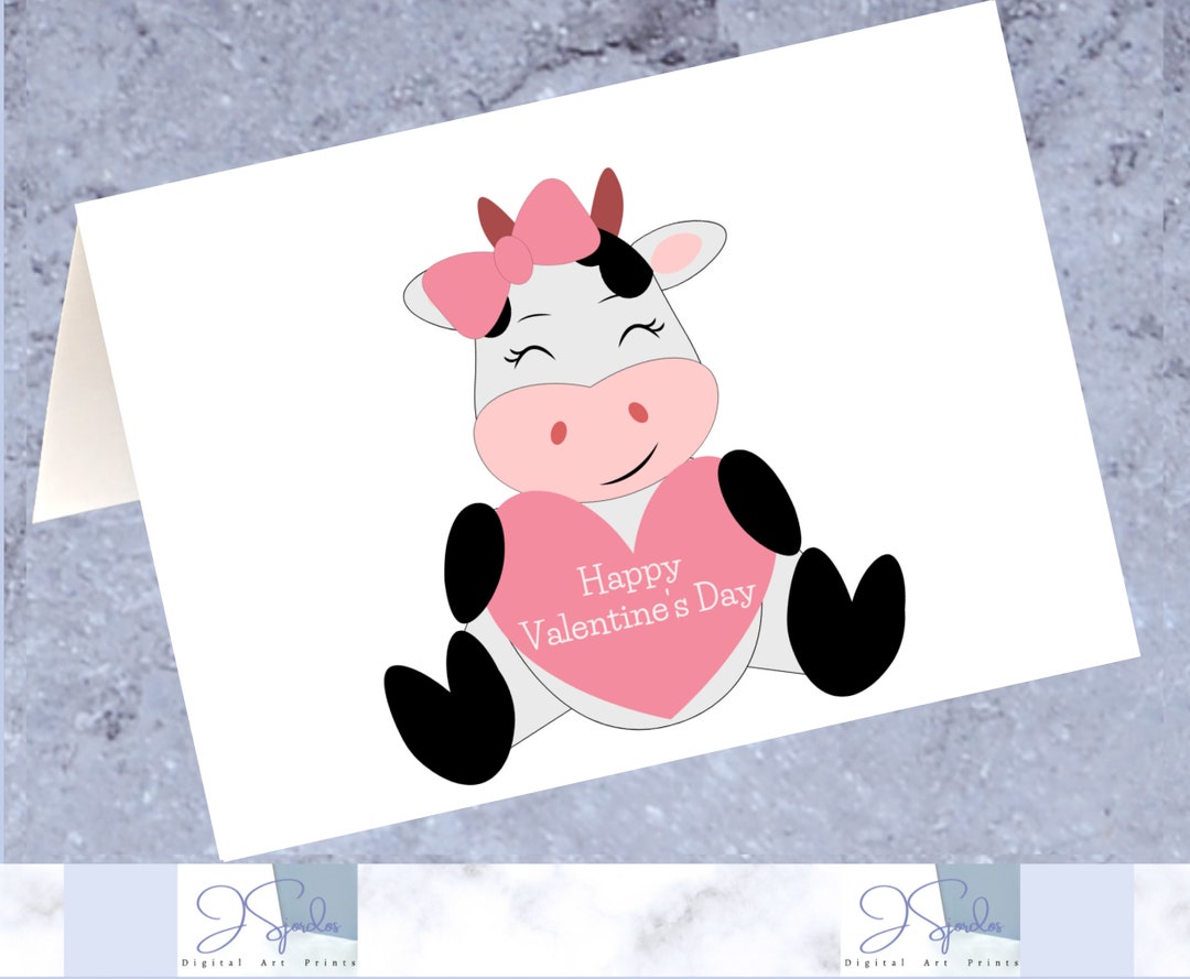 Cute Cow Printable Card, Printable Cards Valentine, Valentine's Day ...