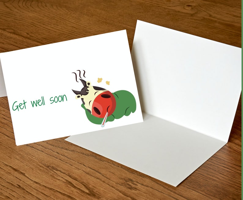Printable Greeting Card Get Well Soon Cartoon Cow Card Get - Etsy
