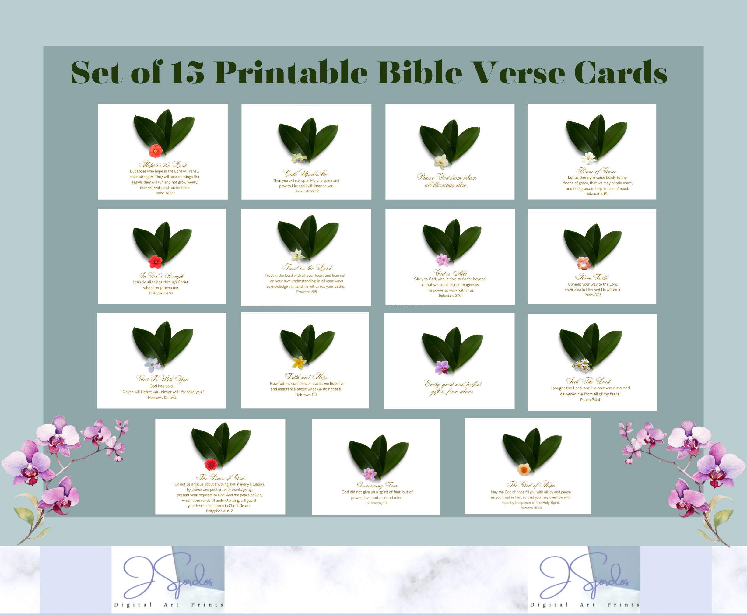 Set of 15 Christian Cards Bundle, Scripture Printable Cards, Bible ...