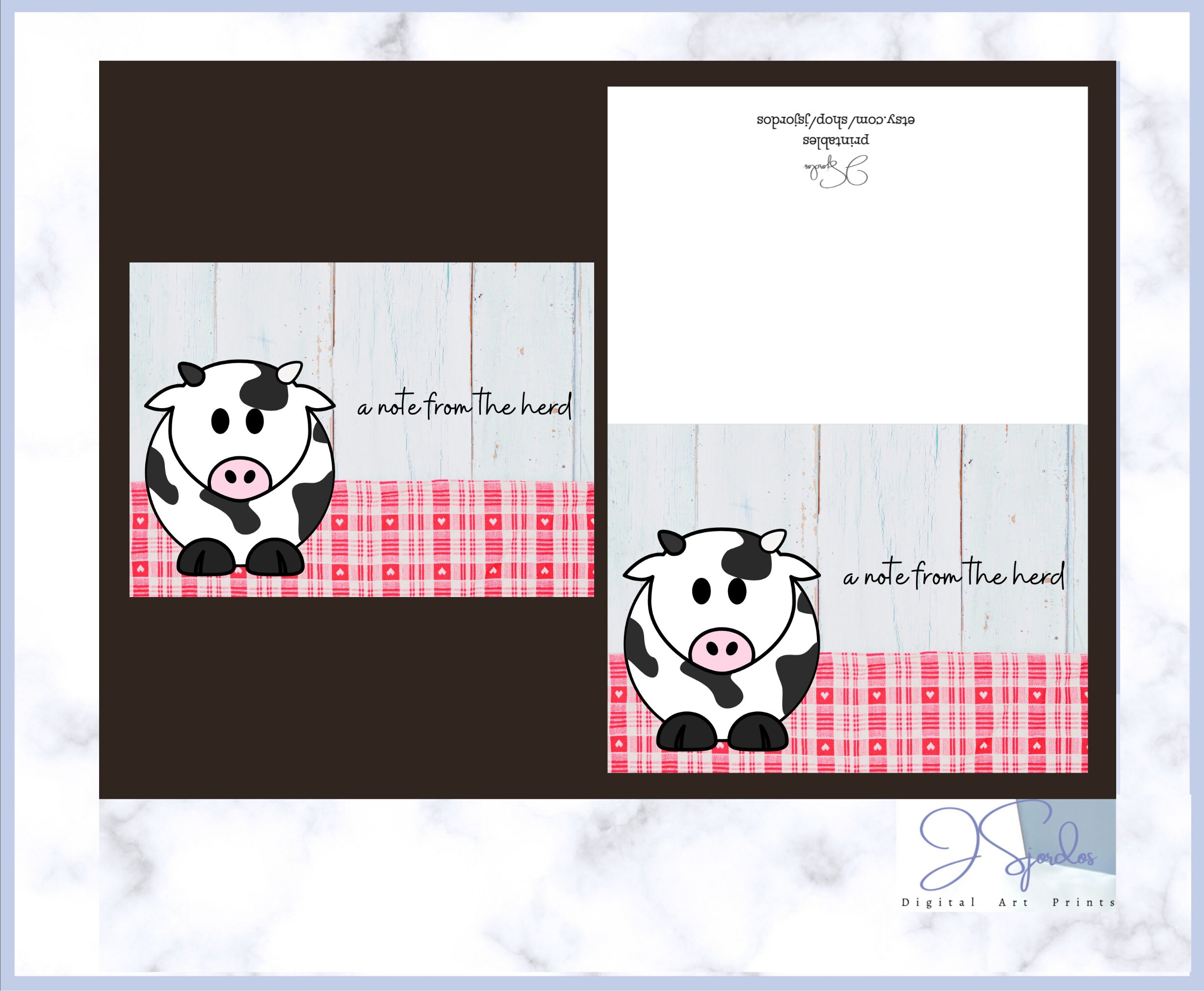 Printable Card Cow Note Cards, Digital Cow Cards, Digital Card for ...
