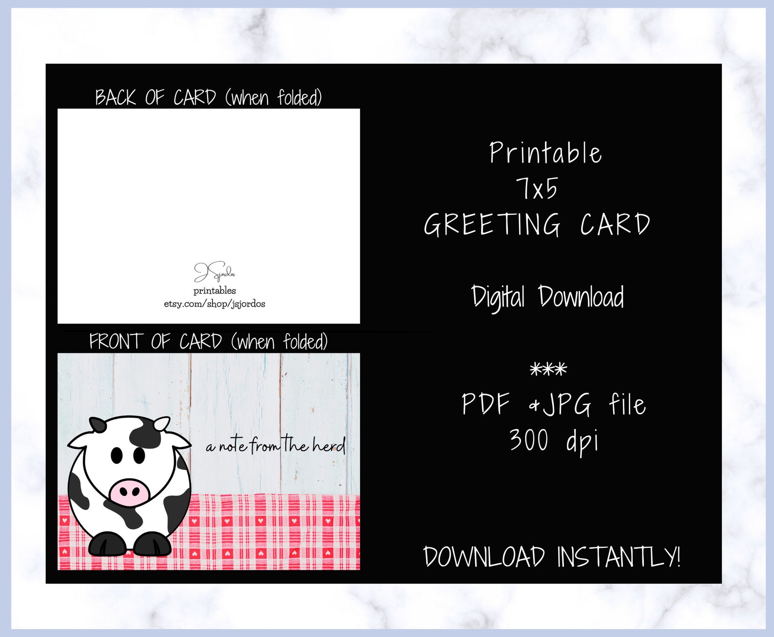 Printable Card Cow Note Cards, Digital Cow Cards, Digital Card for ...