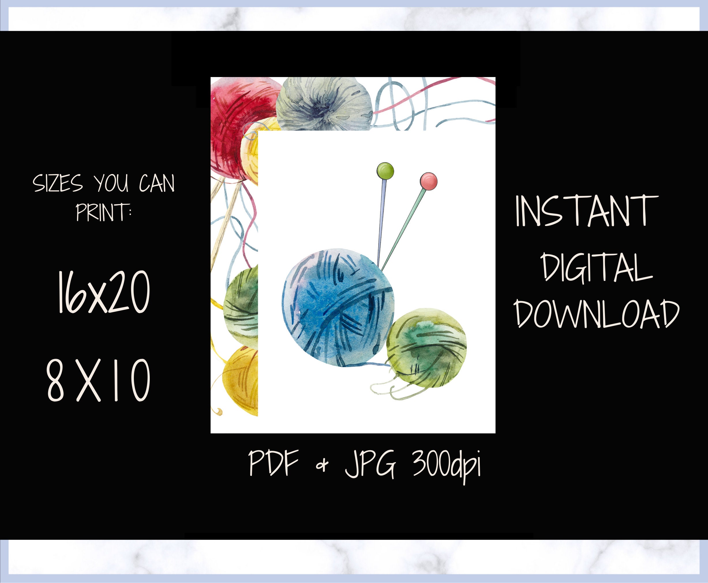 Knitting Digital Art Print, Knitting Wall Art, Home Decor, Knitting ...