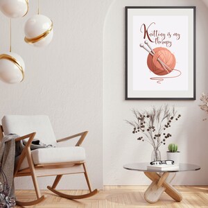 Knitting is My Therapy Wall Art, Knitting Picture, Yarn Ball, Knitting ...