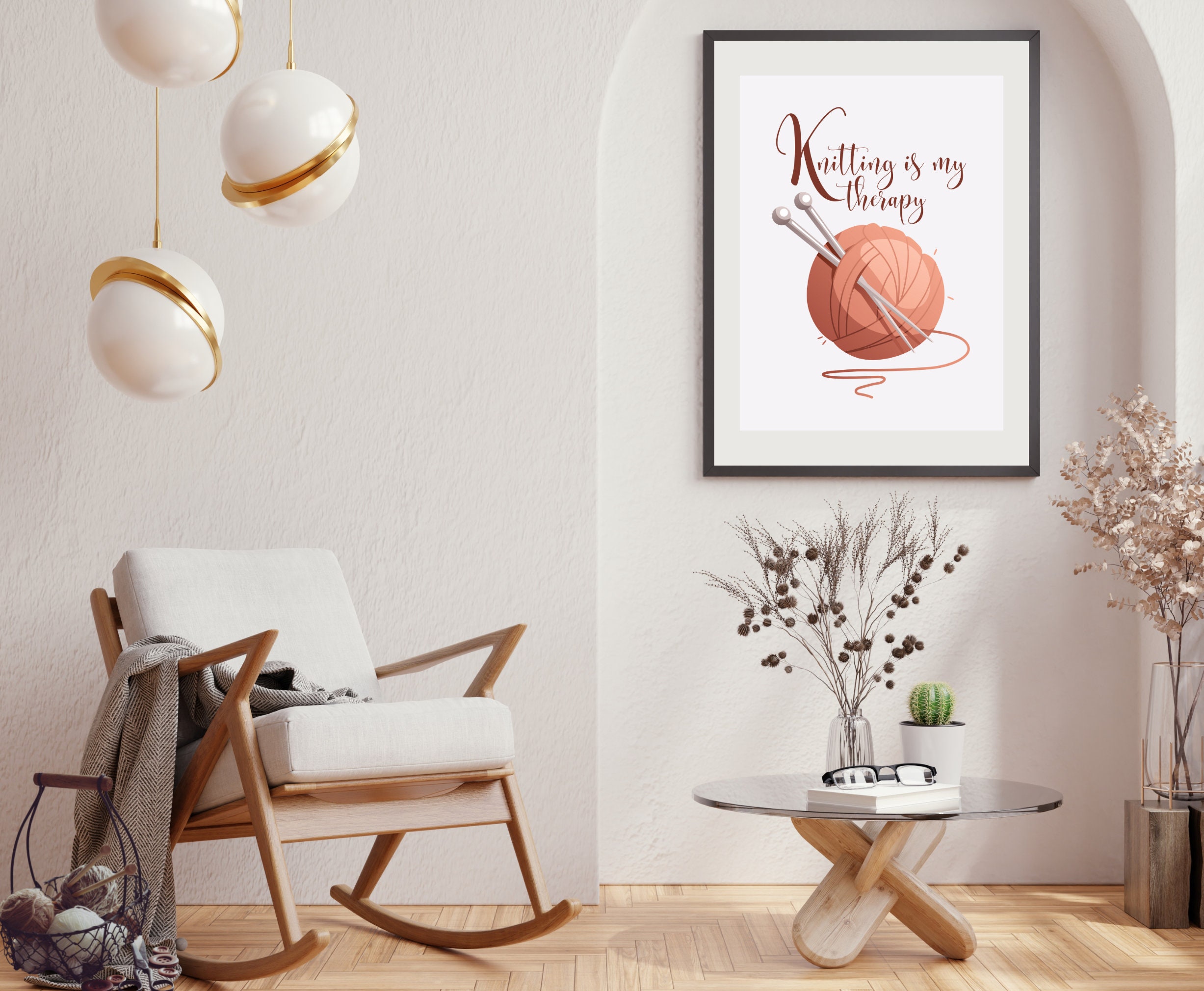Knitting is My Therapy Wall Art, Knitting Picture, Yarn Ball, Knitting ...