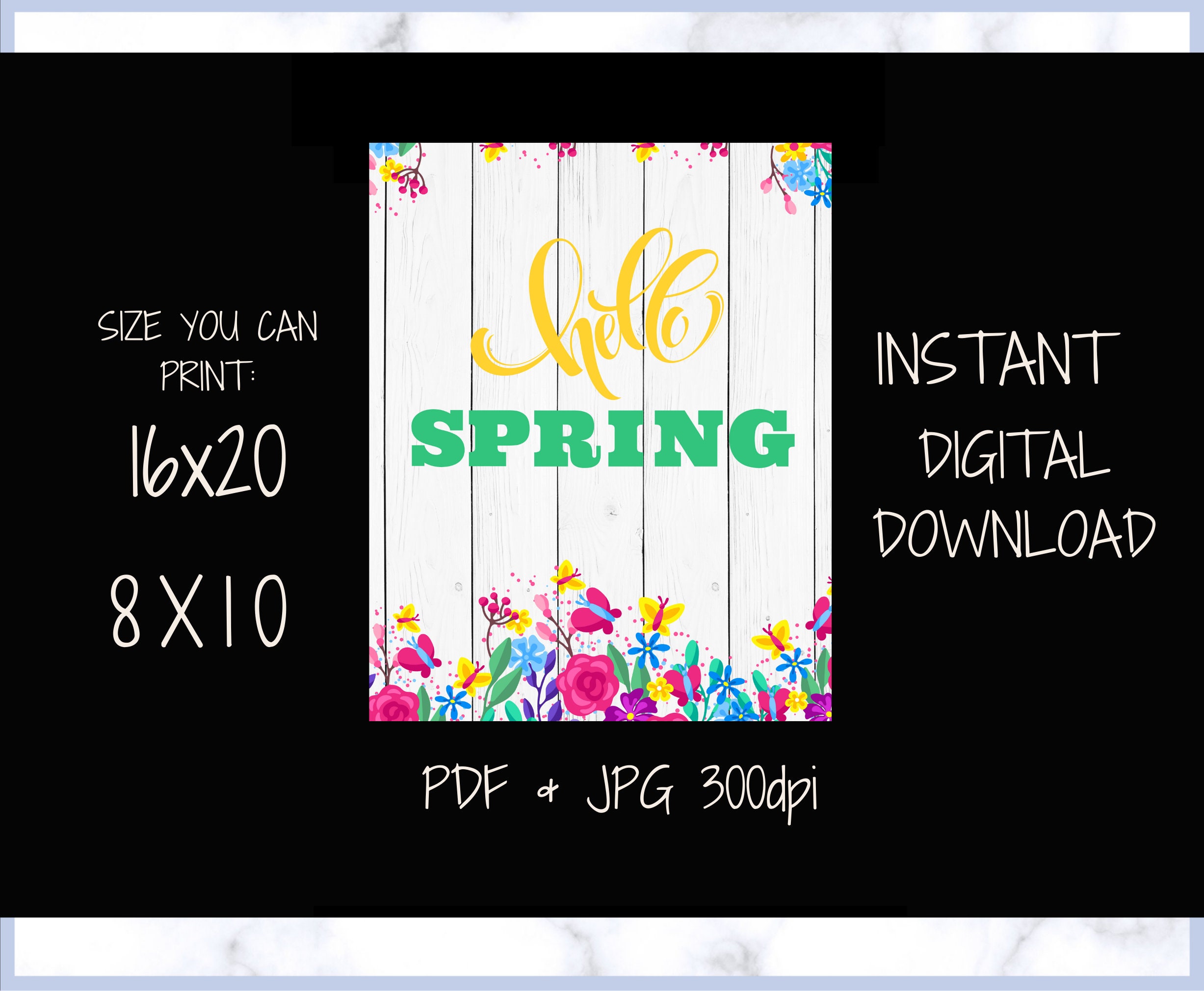 Hello Spring Digital Art, Art Print, Farmhouse Sign, Hello Spring With ...