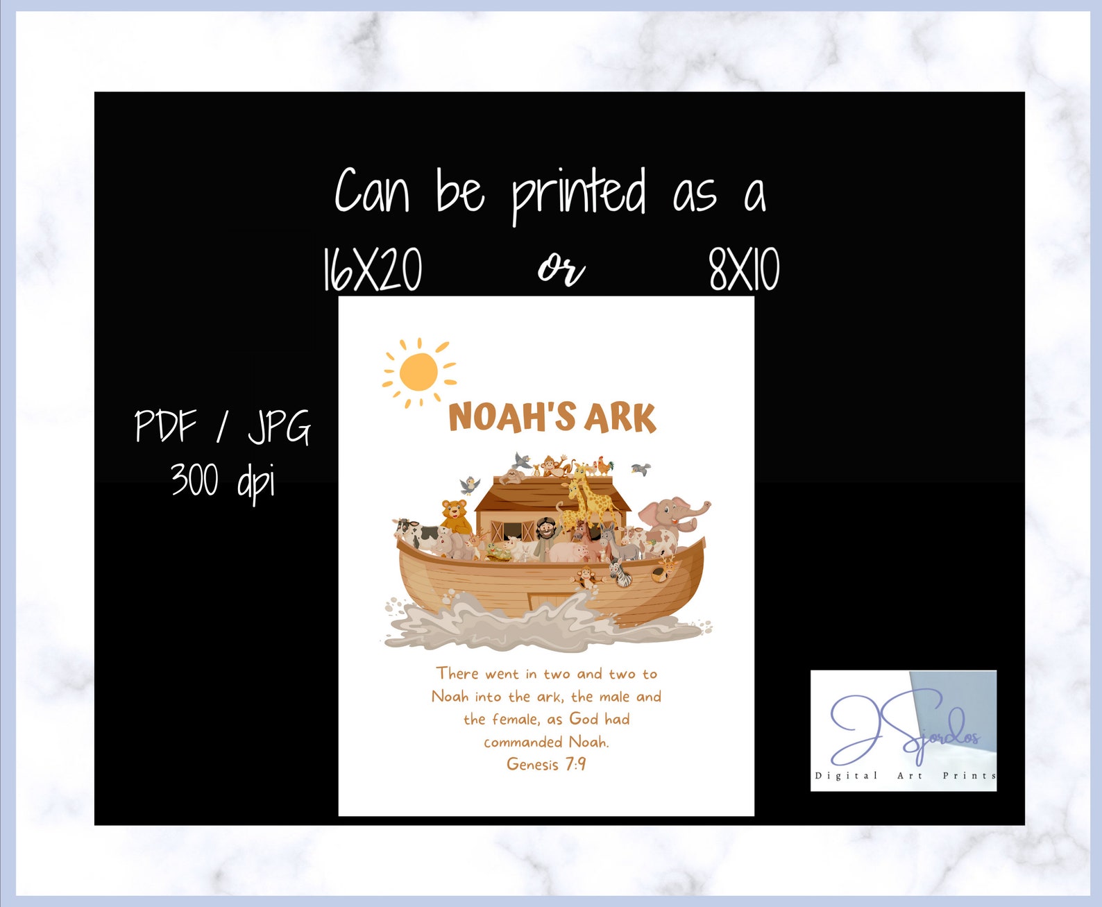 NOAH'S ARK Printable Nursery Bible Verse, Religious Digital Wall Art ...