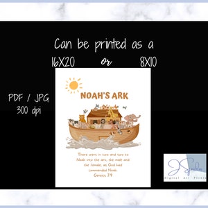 NOAH'S ARK Printable Nursery Bible Verse, Religious Digital Wall Art ...