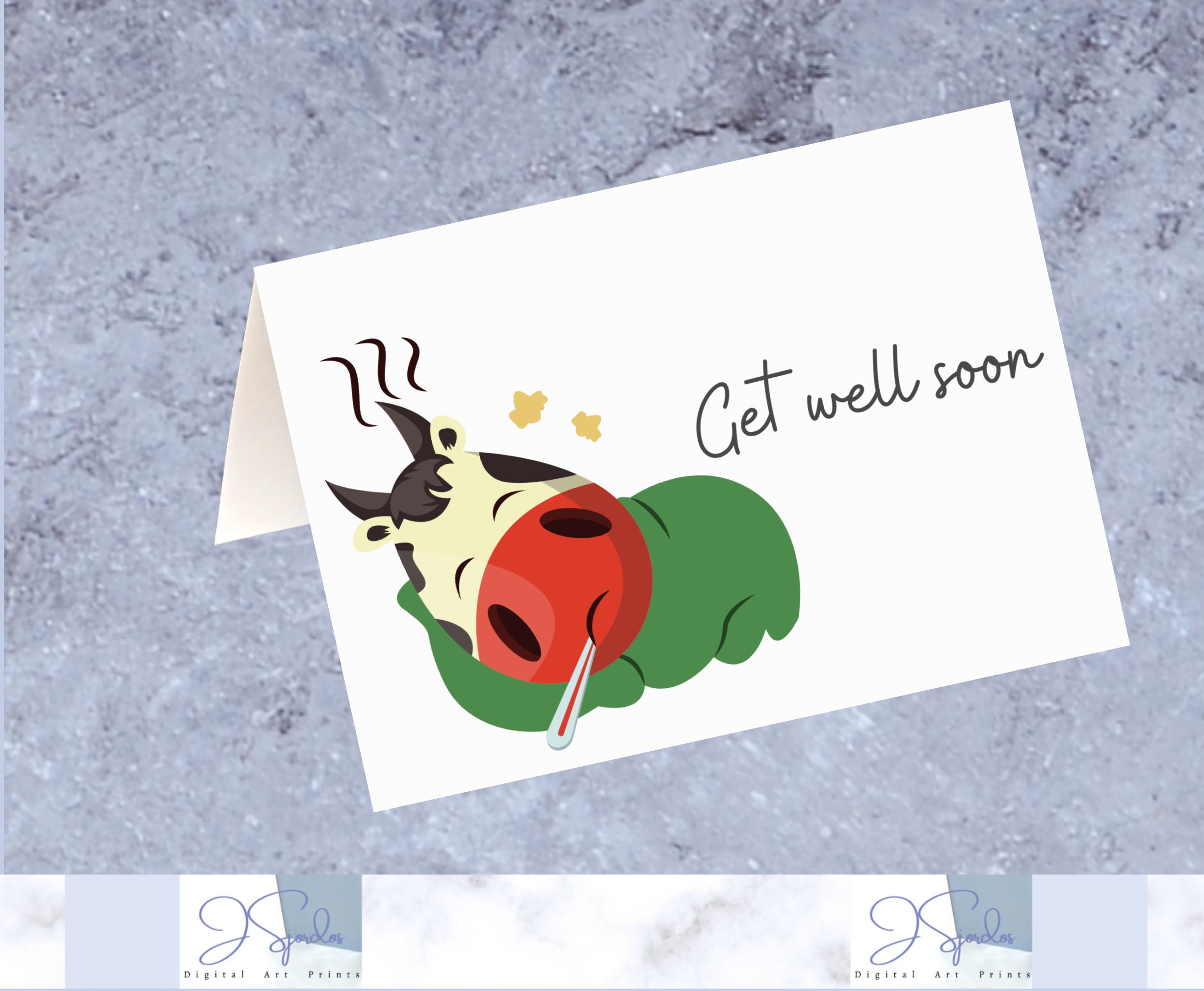 Printable Greeting Card, Get Well Soon, Cartoon Cow Card, Get Well Soon ...