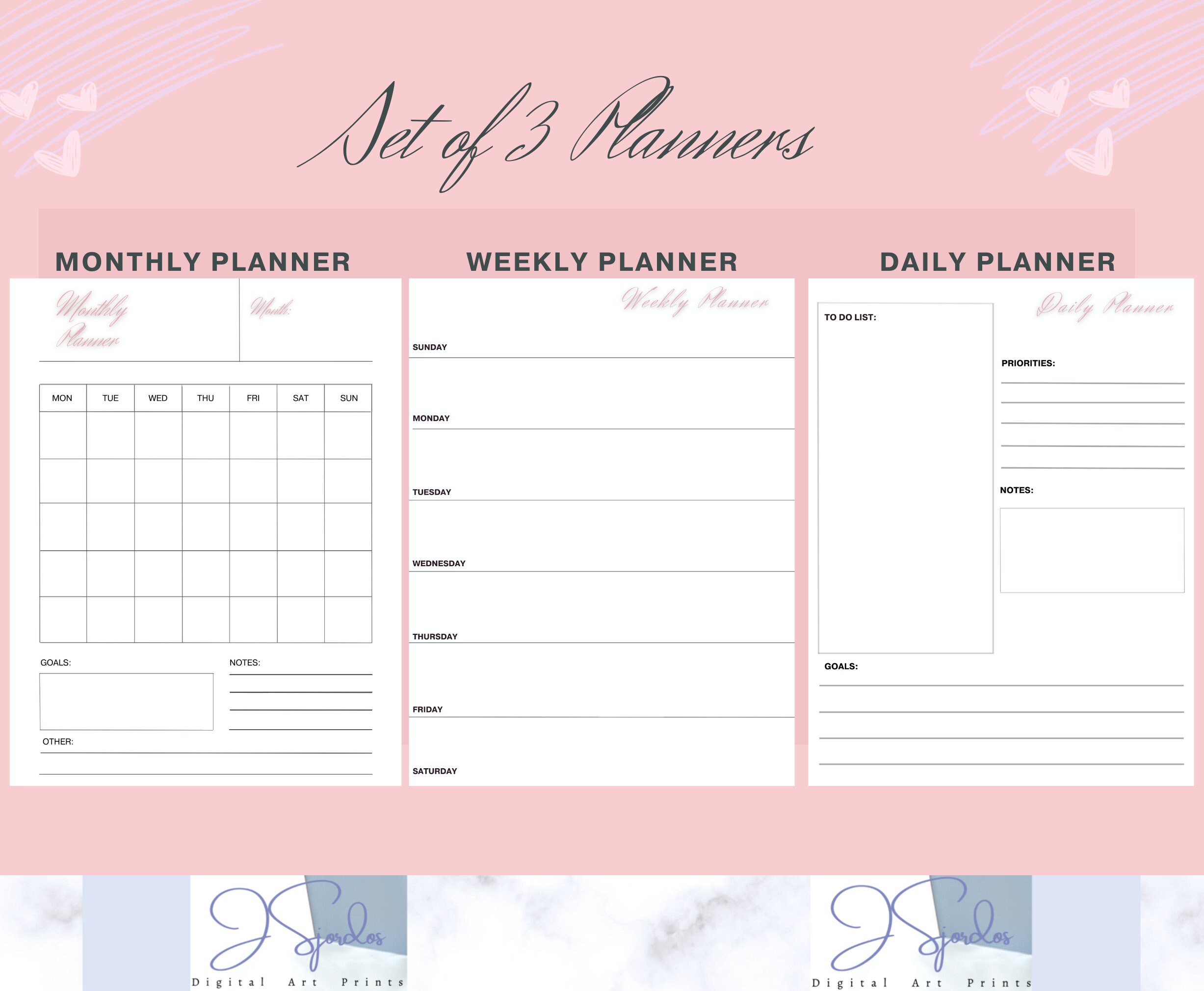 Pink Printable Planner Bundle Daily Weekly Monthly, Digital Planners ...