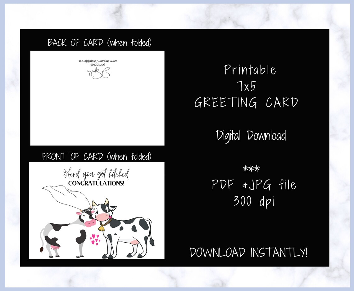 Cow Wedding Card, Printable Cow Cards, Cow Card for Wedding, Cartoon ...