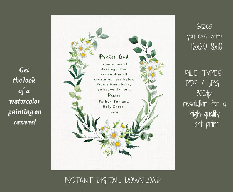 Doxology Art Print, Doxology Wall Art, Hymn of Praise Printable Art ...