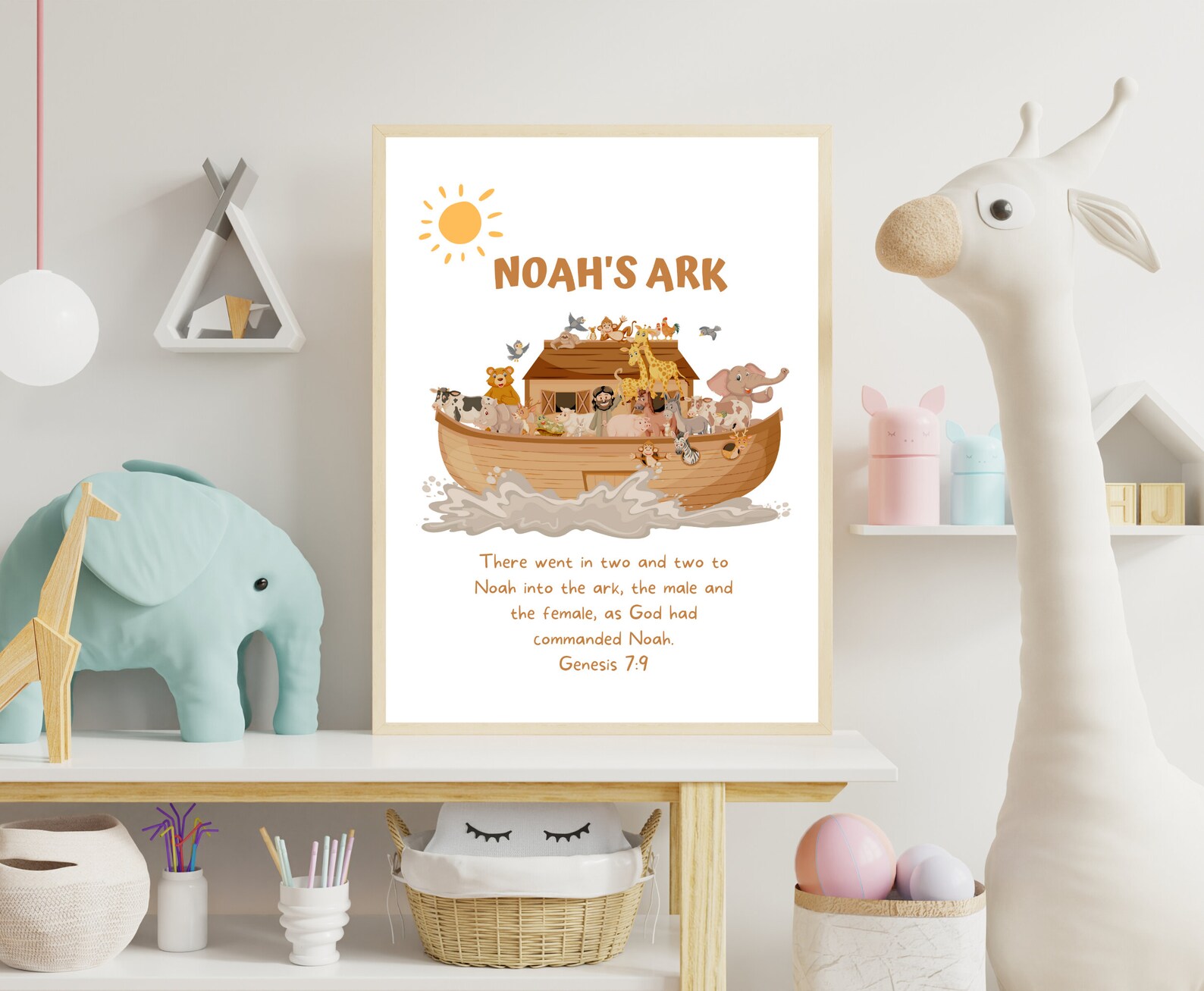 NOAH'S ARK Printable Nursery Bible Verse, Religious Digital Wall Art ...