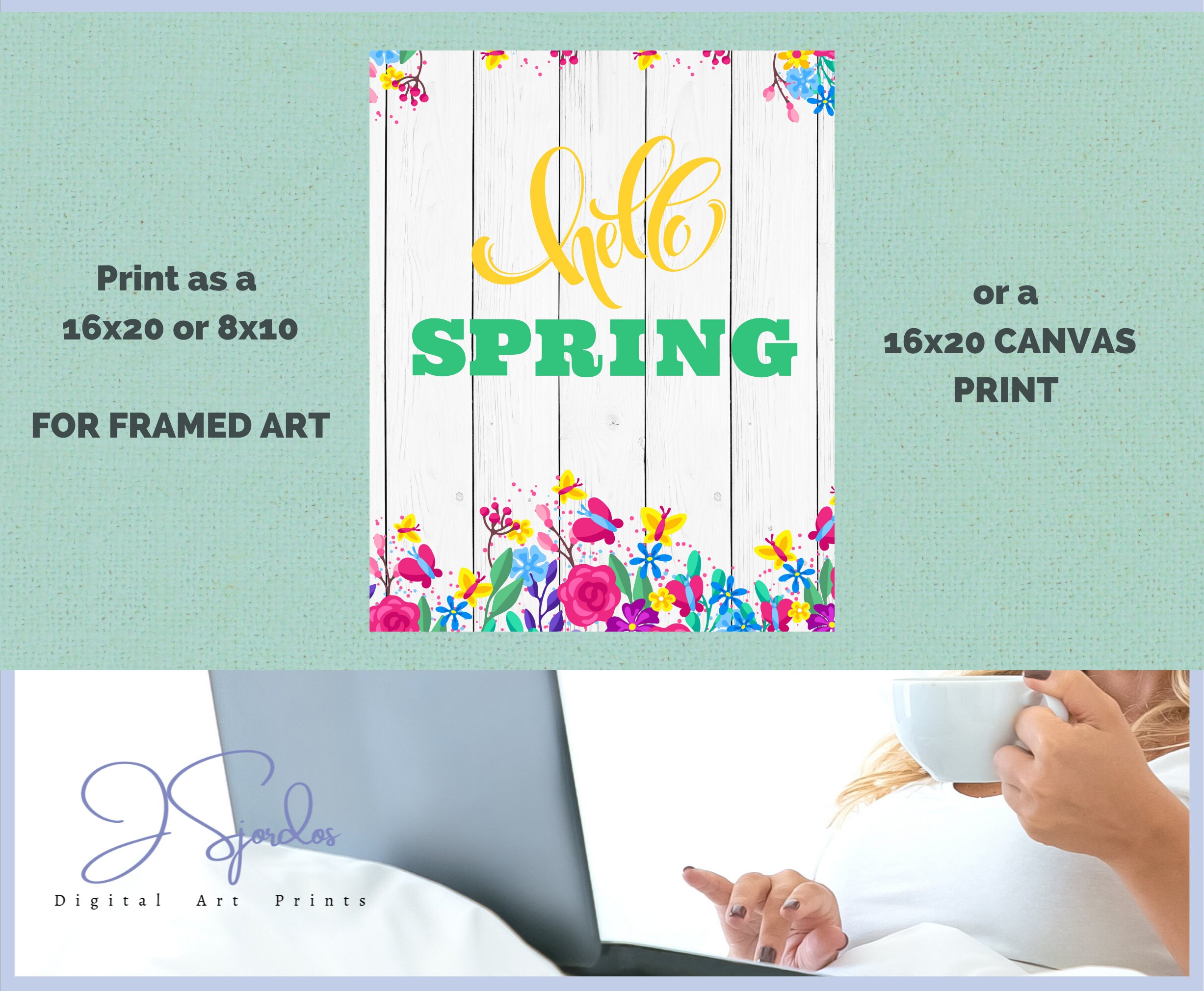 Hello Spring Digital Art, Art Print, Farmhouse Sign, Hello Spring With ...